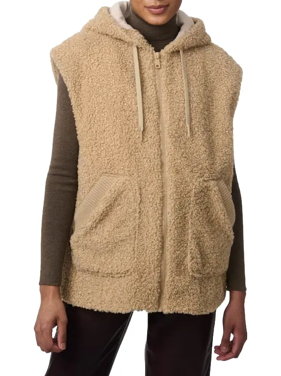 Bernardo Faux Shearling Hooded Vest - Beige