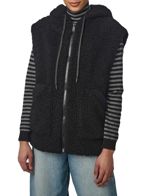 Bernardo Faux Shearling Hooded Vest - Black