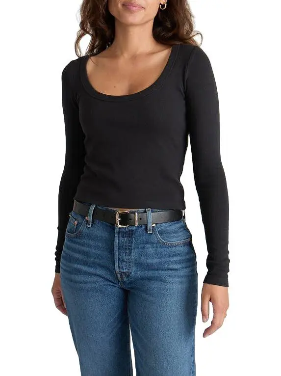 Marine Layer Lexi Sun-in Long Sleeve Rib T-shirt - Fadedblack