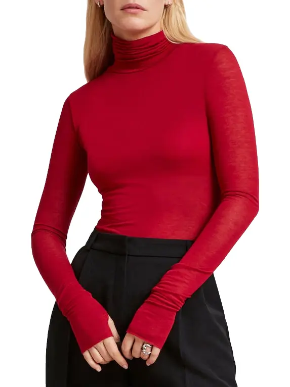 MARCELLA Eloise Turtleneck Semisheer Jersey Top - Red