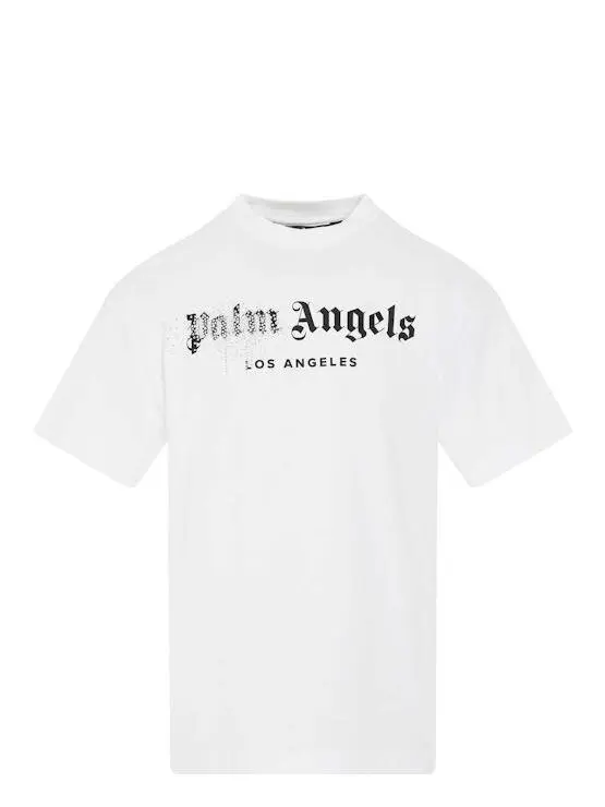 Palm Angels Rhinestone Sprayed T-shirt - White/black