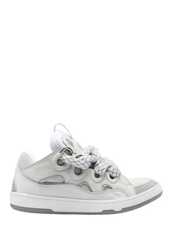LANVIN Leather Curb Sneakers With Snake Laces - White/grey