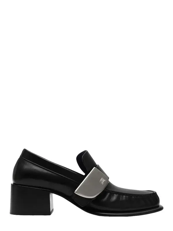 Burberry Leather Loafer With Shield Detail - Black