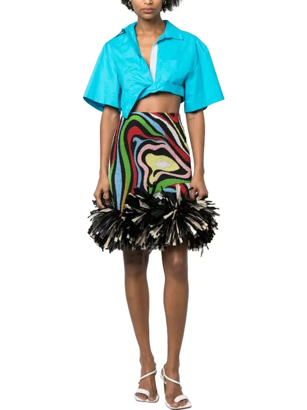 Emilio Pucci Marmo-print Fringed-edge Skirt - Black