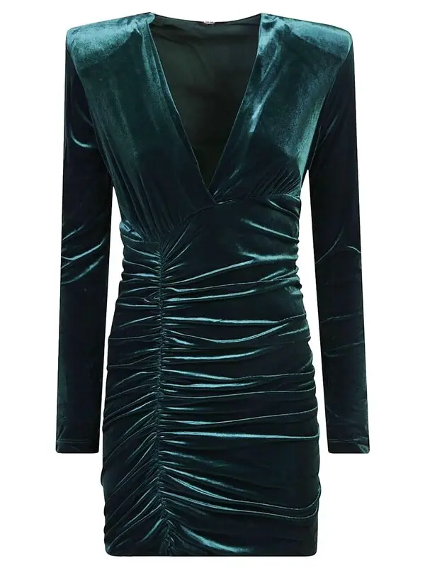 Just Cavalli Ruched Velvet Mini Dress - Green