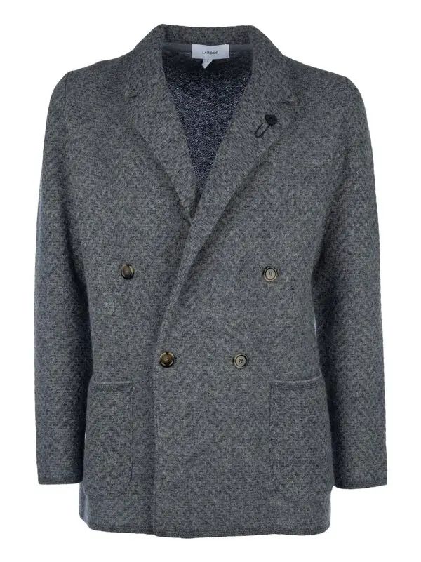 LARDINI Mélange Effect Knitted Double-breasted Blazer - Grey