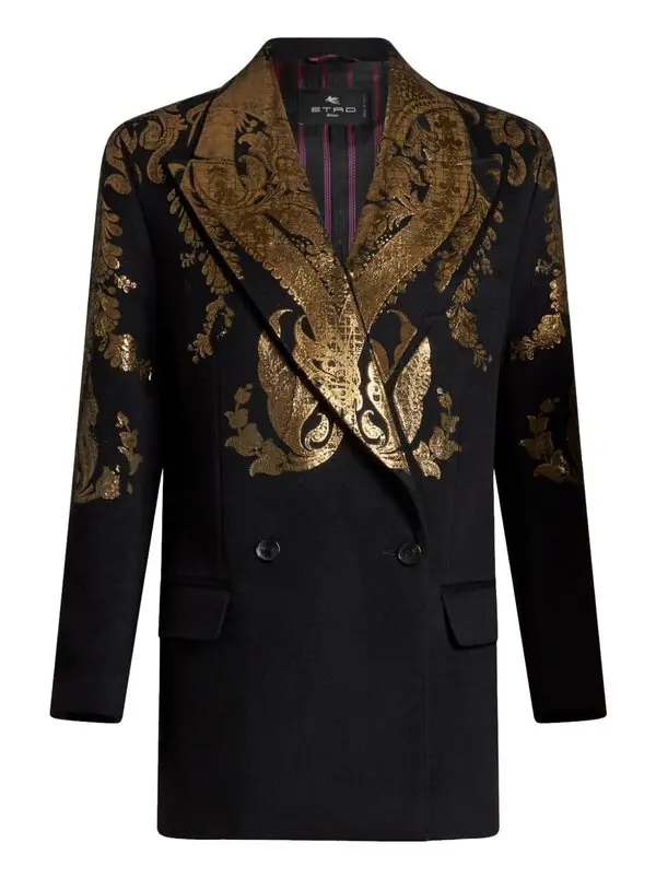 Etro Metallic Paisley Double-breasted Blazer - Black