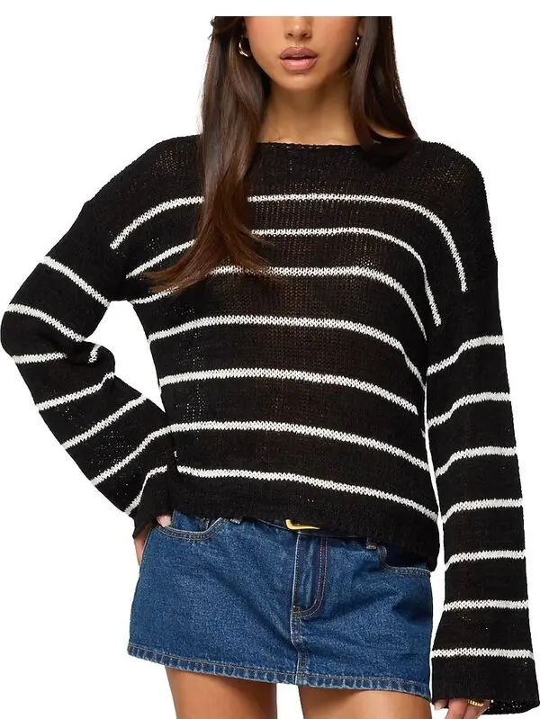 EDIKTED Drop Shoulder Light Knit Sweater - Black-and-white