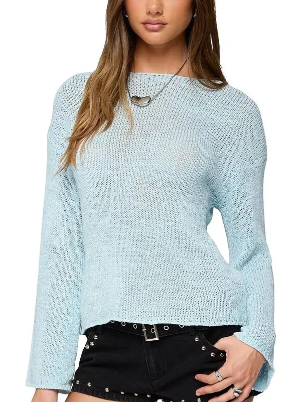 EDIKTED Drop Shoulder Light Knit Sweater - Light-blue