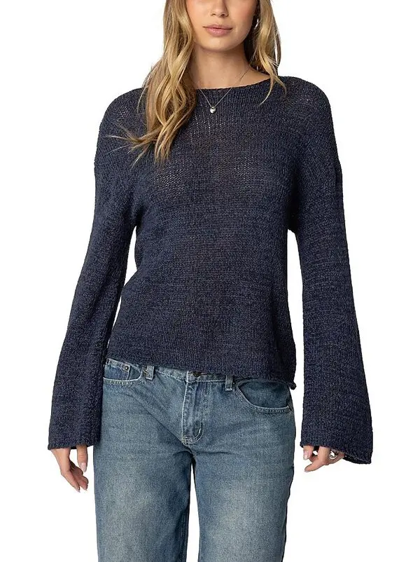 EDIKTED Drop Shoulder Light Knit Sweater - Navy