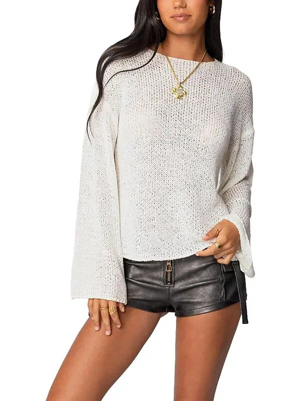 EDIKTED Drop Shoulder Light Knit Sweater - White