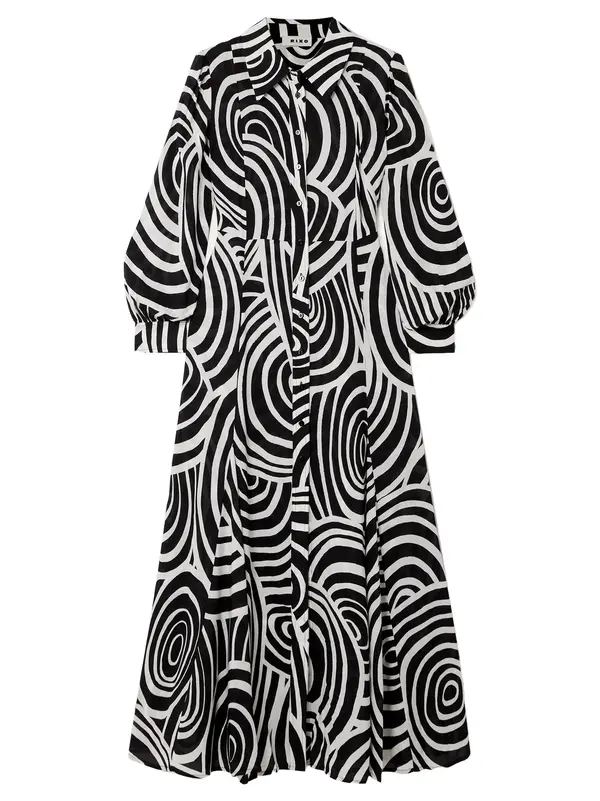 Rixo Maddison Printed Voile Midi Shirt Dress - Black