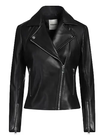 Sandro Lambskin Biker Jacket - Black