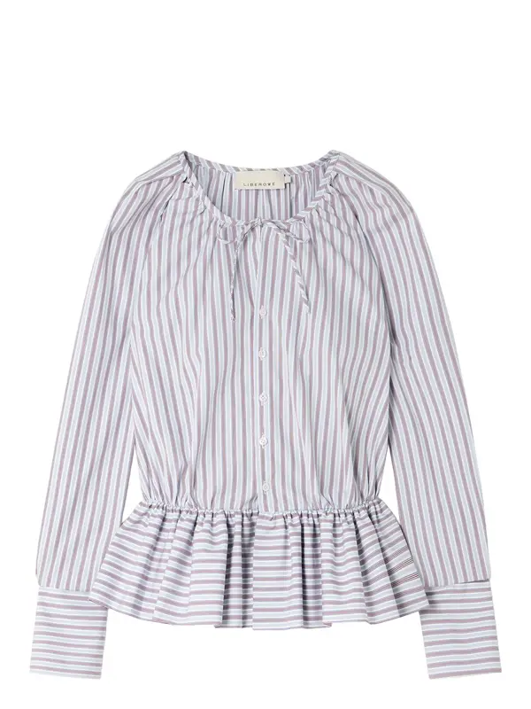 LIBEROWE The Vanguard Striped Cotton-poplin Peplum Blouse - Purple