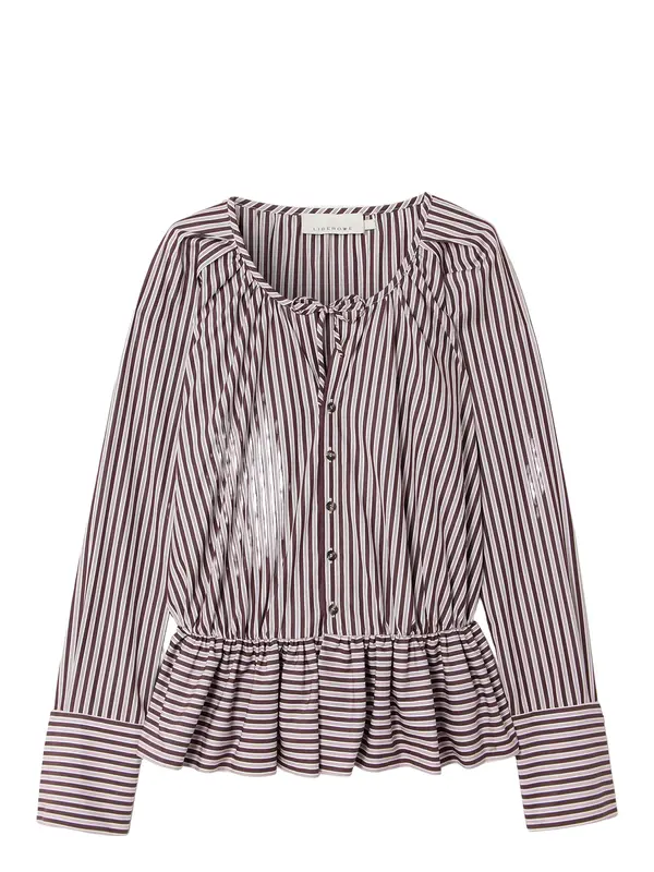 LIBEROWE The Vanguard Striped Cotton-poplin Peplum Blouse - Purple