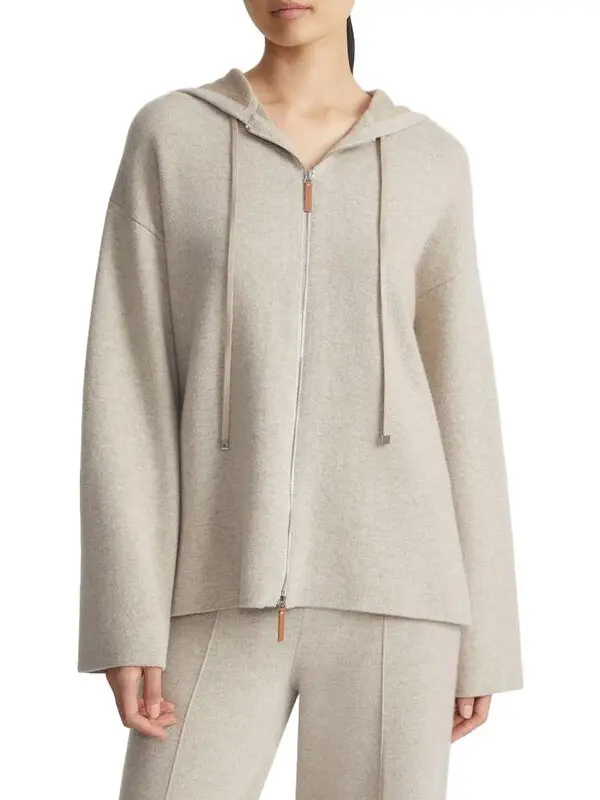 Lafayette 148 New York Double-knit Cashmere Zip Hoodie - Taupe Melange