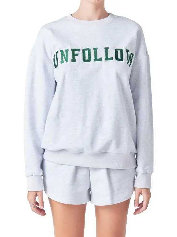 GREY LAB Unfollow Appliqué Graphic Sweatshirt - Heather Grey