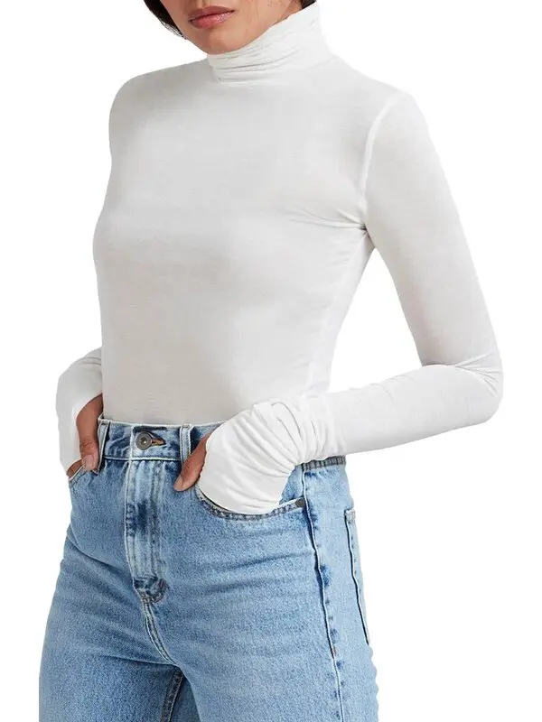 MARCELLA Eloise Turtleneck Semisheer Jersey Top - Off White