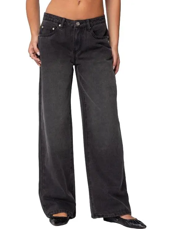 EDIKTED 1980 Patch Wide Leg Jeans - Black Washed
