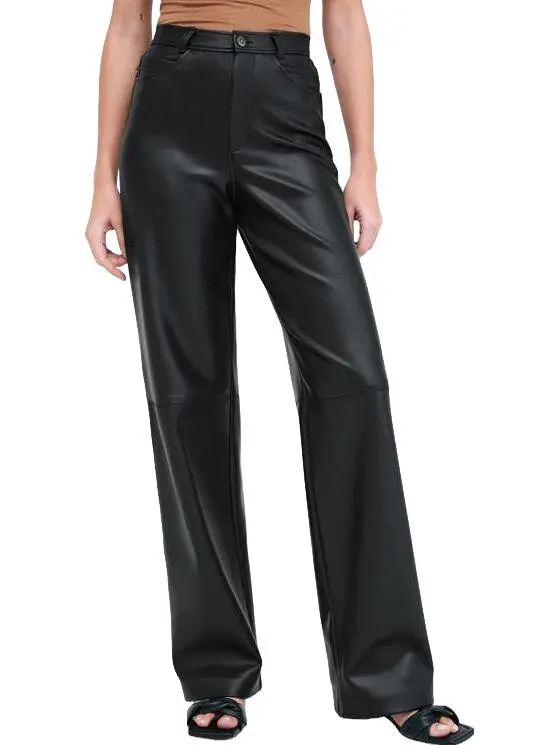 MARCELLA Julien High Waist Faux Leather Wide Leg Pants - Black