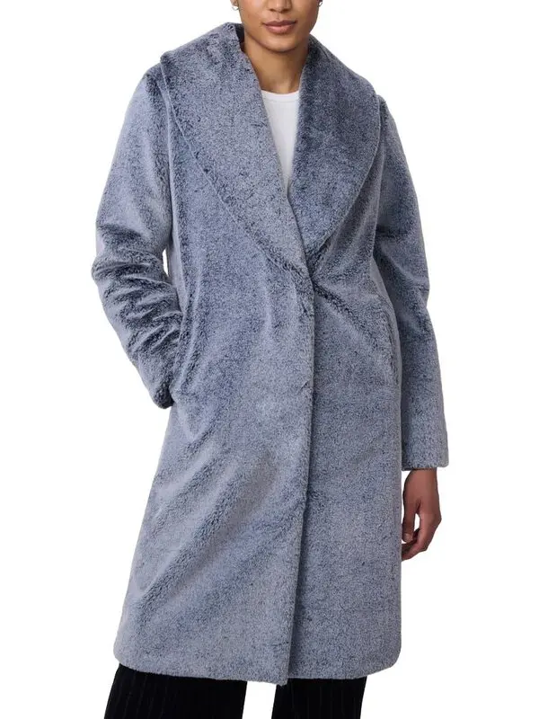Bernardo Faux Fur Shawl Collar Coat - Grey