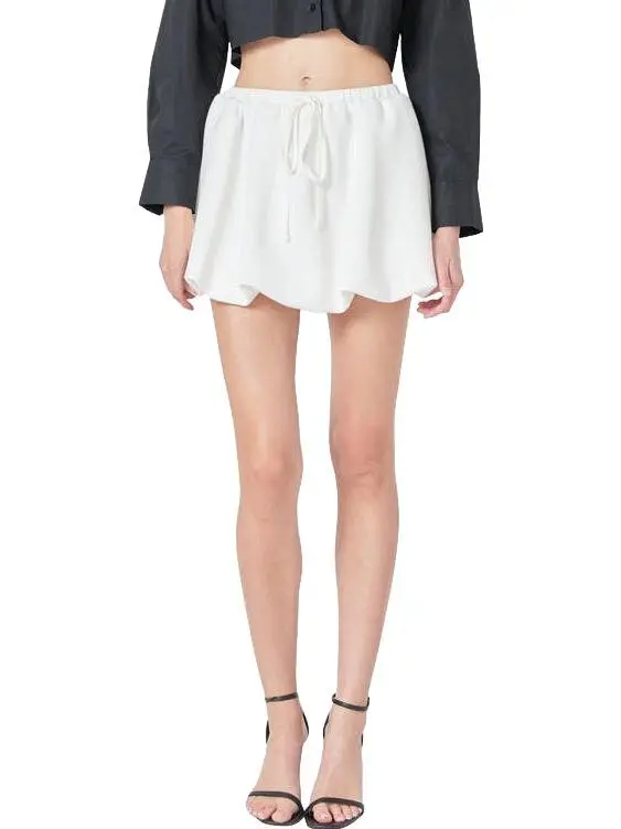 GREY LAB Bubble Hem Scuba Knit Drawstring Mini Skirt - White
