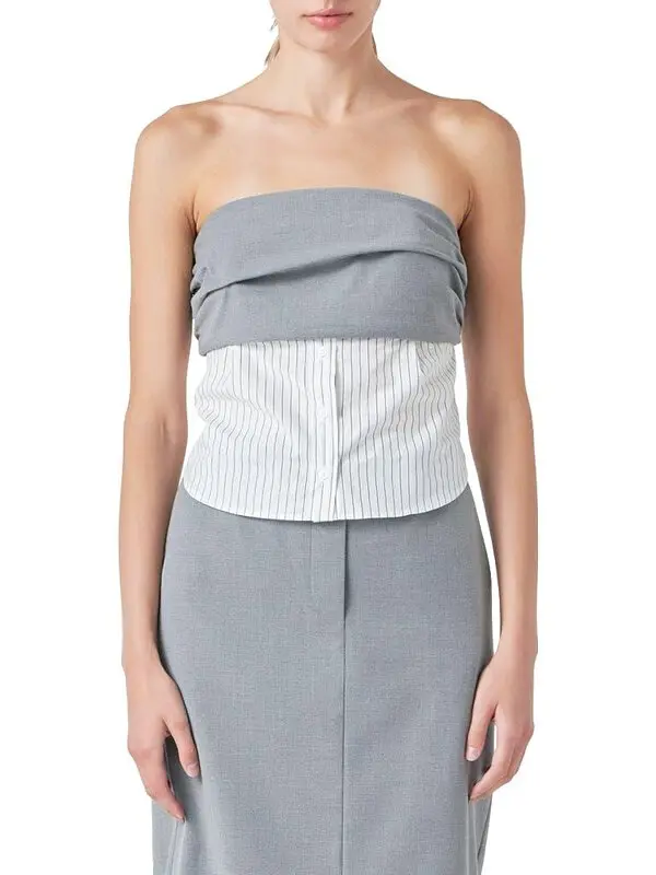 GREY LAB Strapless Mixed Media Top - Grey/ White