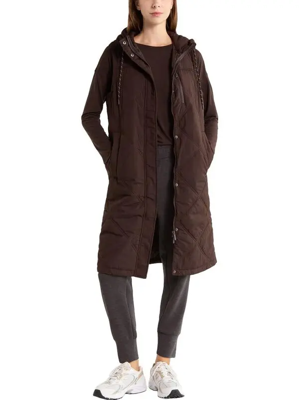 Zella Long Hooded Puffer Vest - Brown Mole