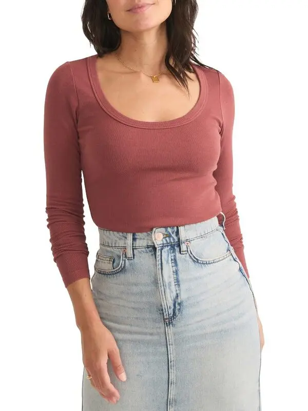 Marine Layer Lexi Long Sleeve Rib T-shirt - Deep Clay