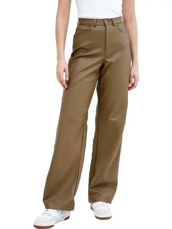 MARCELLA Julien High-waist Faux Leather Wide-leg Pants - Latte
