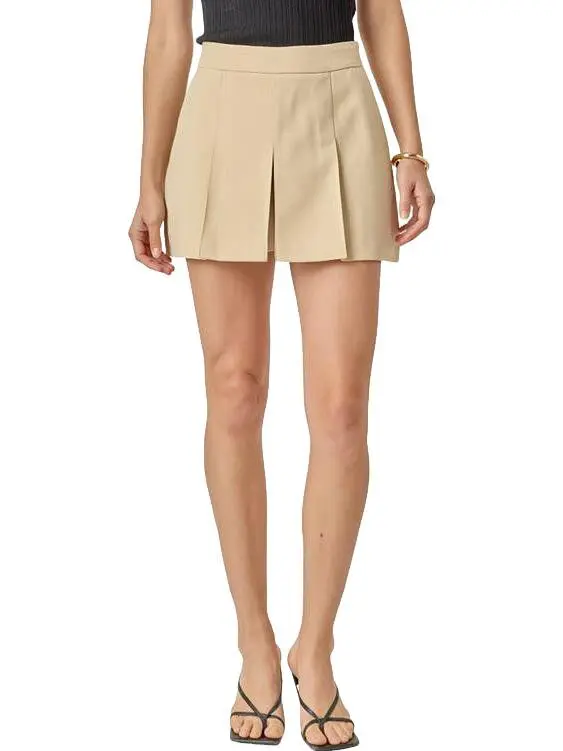 English Factory Pleated Twill Skort - Taupe