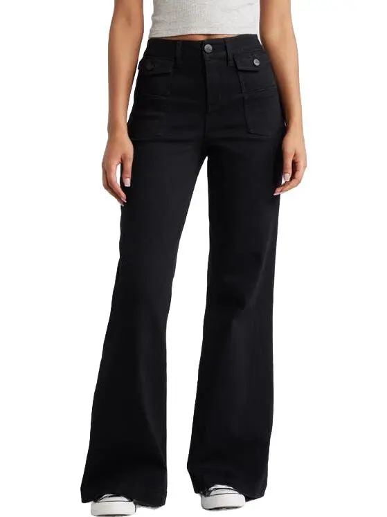 1822 Denim Belle Patch Pocket Flare Jeans - Black
