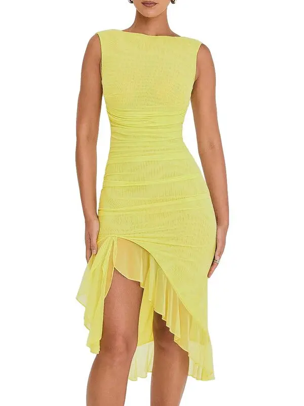 MISTRESS ROCKS Ruffle High-low Cocktail Dress - Lime Sorbet