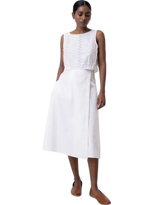 REISTOR Embroidered Crop Top And Wrap Skirt Set - Coconut White