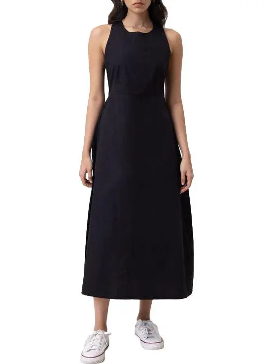 REISTOR Cross-back Midi Dress In Organic Cotton - Black