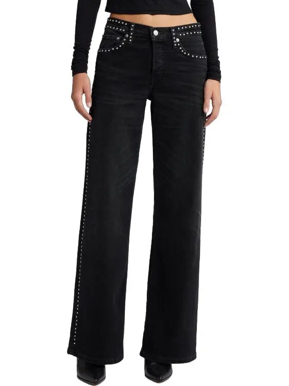 RE/DONE Studded Wide Leg Jeans - Crafted Black Stud