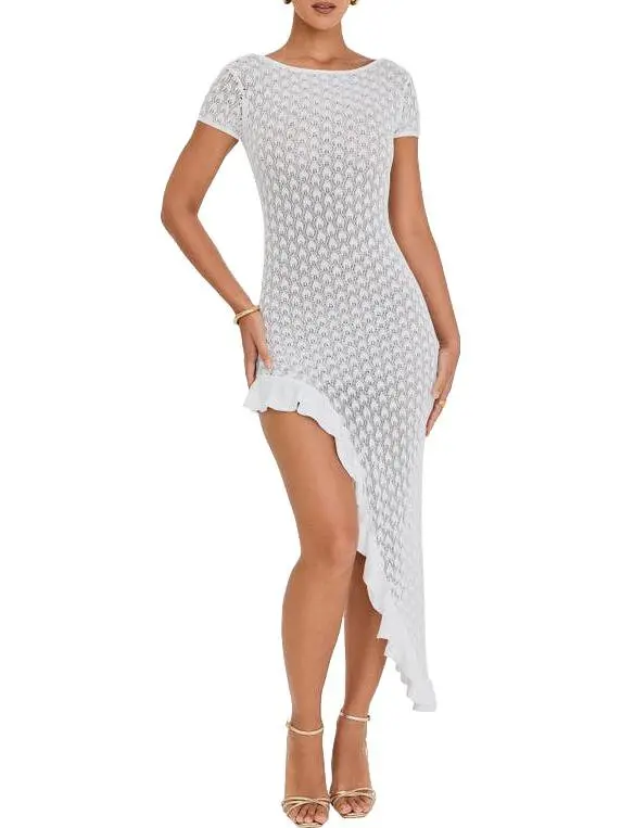 MISTRESS ROCKS Pointelle Open Back Cocktail Dress - White