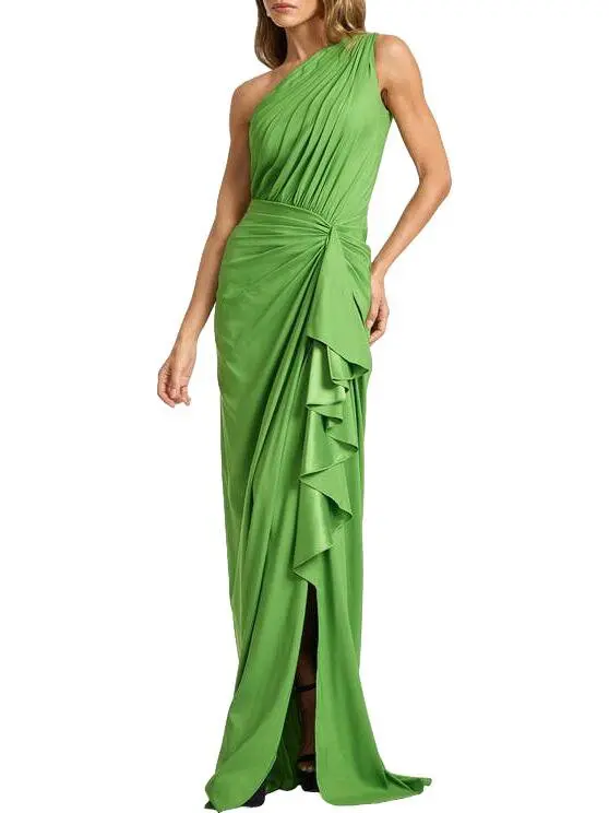 Tadashi Shoji One-shoulder Ruffle Gown - Cactus