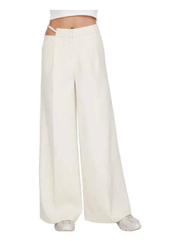 Nasty Gal Cutout Waist Wide Leg Trousers - Ecru