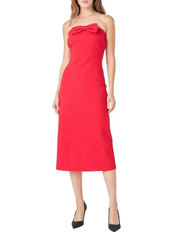 Endless Rose Strapless Bow Midi Dress - Red