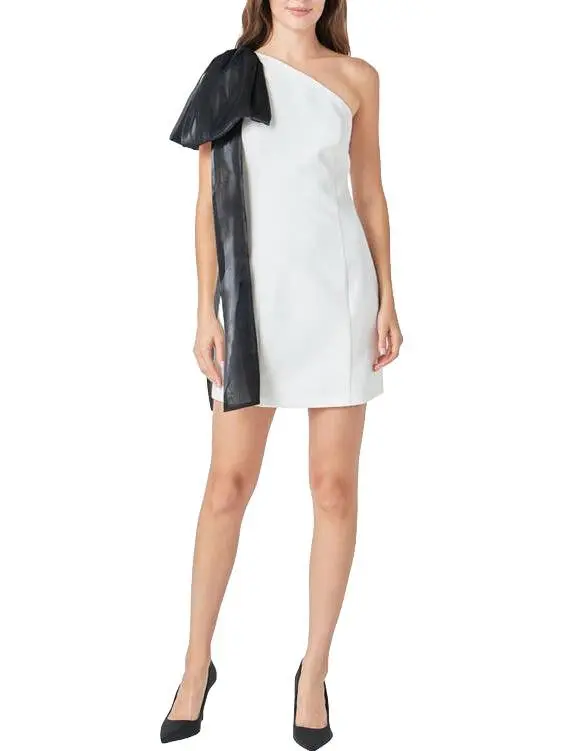 Endless Rose Bow Detail One-shoulder Mini Dress - Ivory