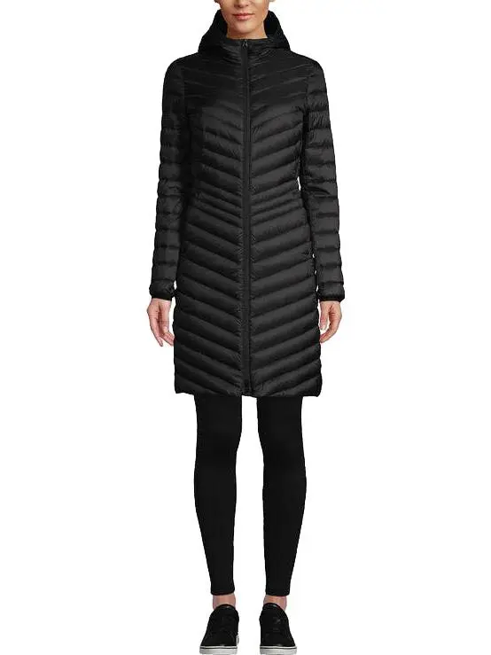 LANDS' END Ultralight Packable Long Down Coat - Black