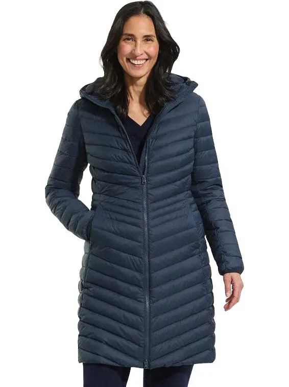 LANDS' END Ultralight Packable Long Down Coat - Vintage Blue
