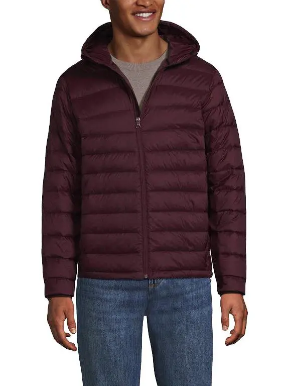LANDS' END Wanderweight Ultralight Packable Hooded Down Jacket - Lush Burgundy