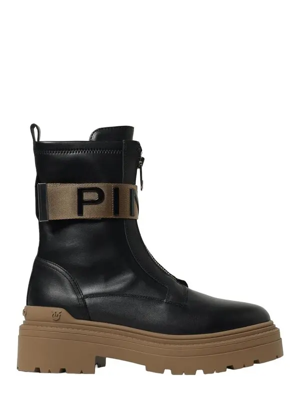 Pinko Zip Up Ankle Boots With Buckled Detailing - Black
