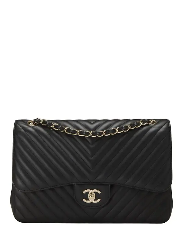 Chanel Chevron Lambskin Double Flap - Black