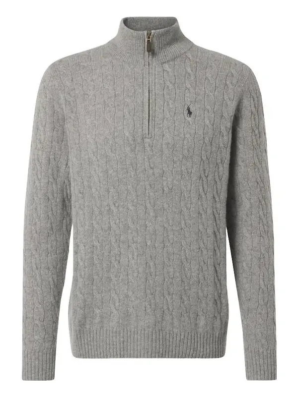 Polo Ralph Lauren Cable-knit Wool And Cashmere Half-zip Sweater - Grey