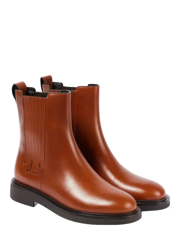 Tory Burch T Monogram Leather Chelsea Boots - Brown