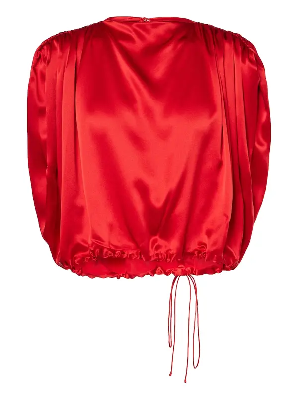 THE SEI Gathered Silk Satin Crop Top - Red