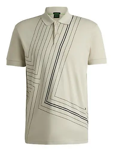 BOSS Interlock Fineline-artwork Cotton-jersey Polo Shirt - Light Beige